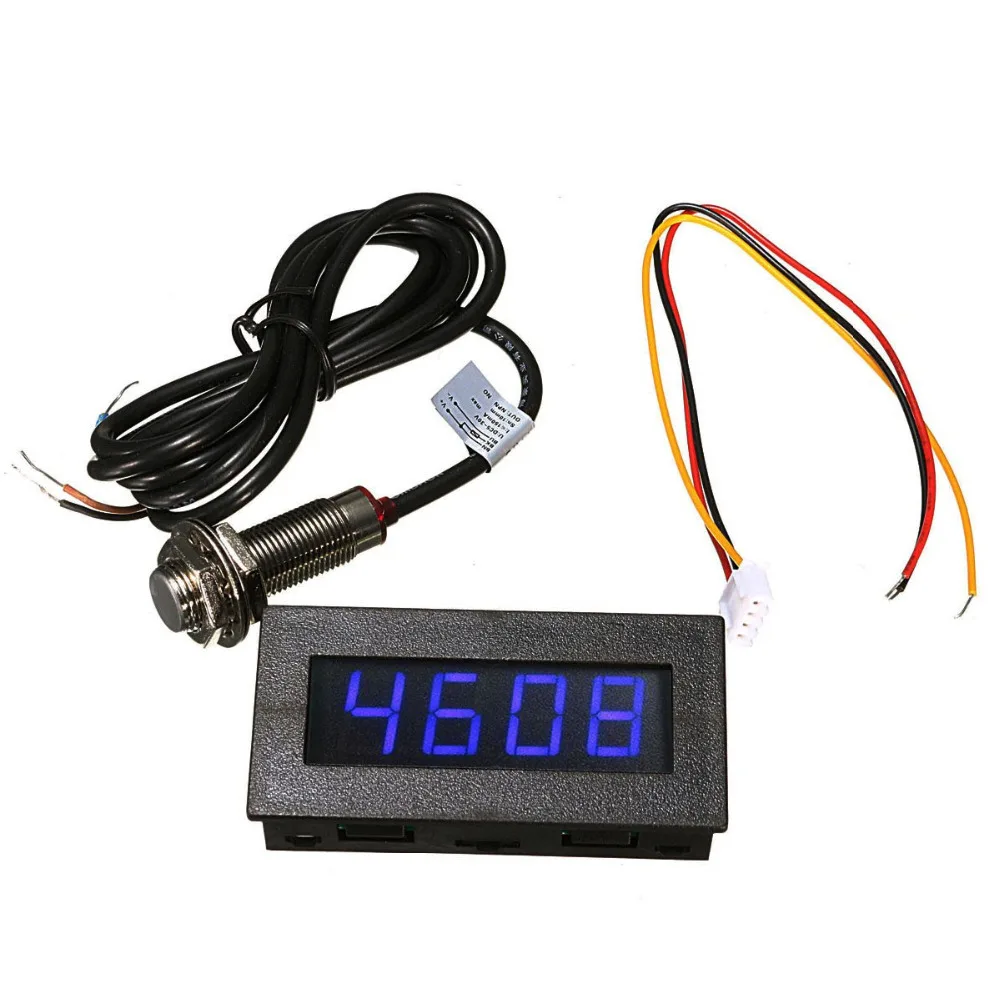 Blue 4 Digital Led Tachometer Rpm Speed Meter With Hall Proximity