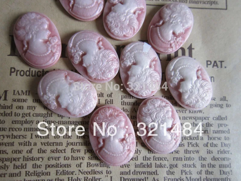 Pink 18x25mm Vintage Resin Flat Back Beads Lady Cameo Oval Cabochon For ...