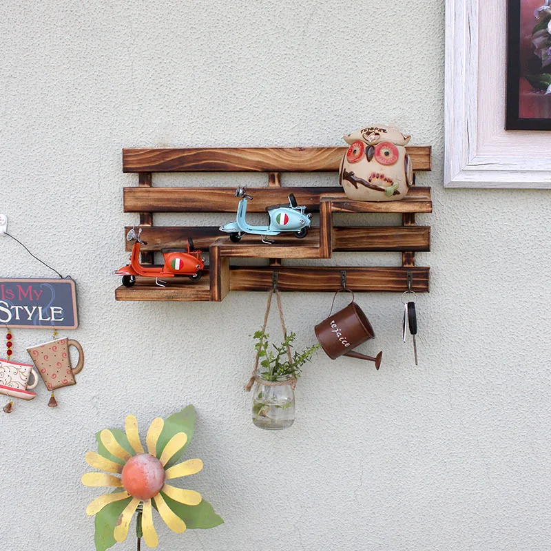 40*8.5*19 Creative wood wall free punch shelves key hooks wall storage ...