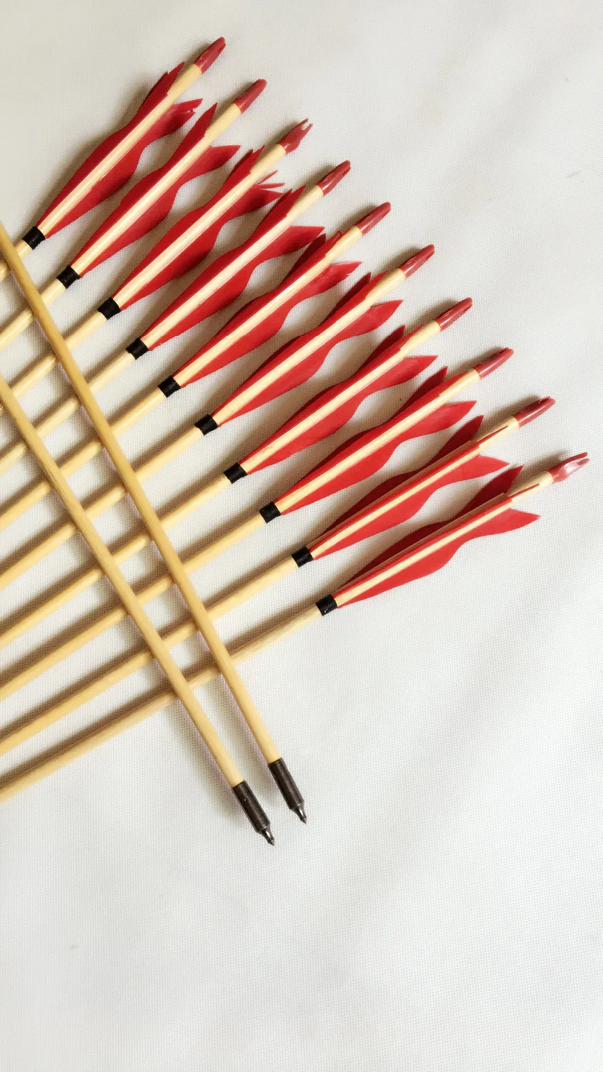 12pcs Wooden Arrow steel arrowhead Red Archery Feathers Cedar Arrows ...