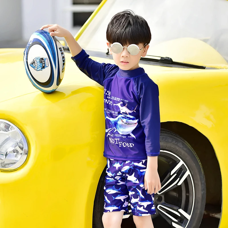 2018 New Boys tow pieces swimsuit Cartoon Sports Children Kids Swimsuit ...