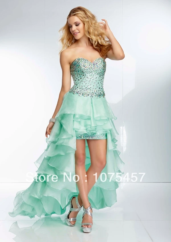 Short Front Long Back Prom Dresses Organza Sweetheart Ruffles with ...