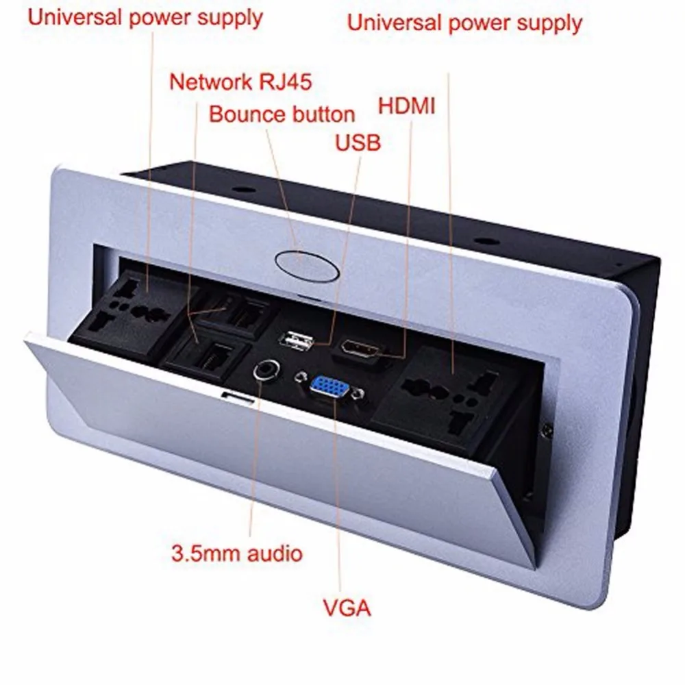 Multi Outlets Pop Up Desktop Socket Spring Damping VGA HDMI 3.5 audio ...