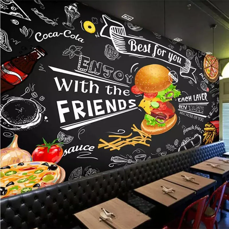 Custom Mural Wallpaper Hand-painted Burger Fast Food Bar Background Wall