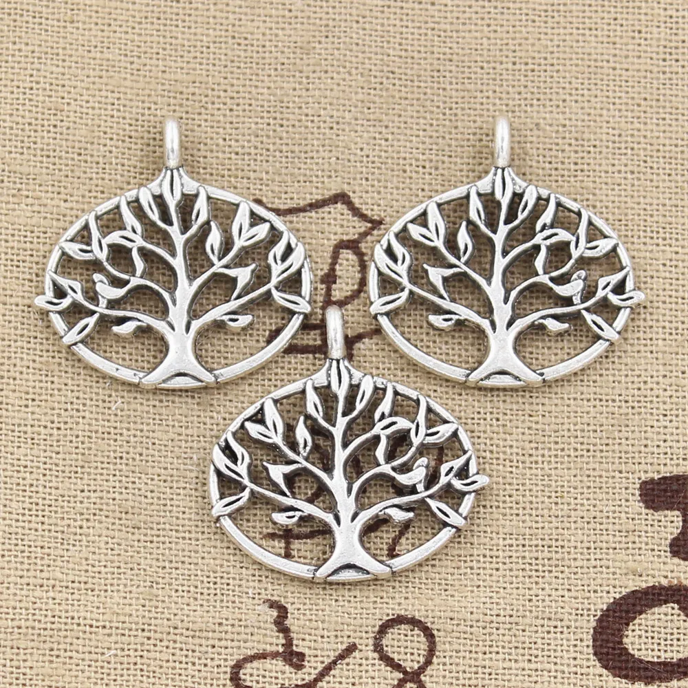 Colgante de árbol de la vida de 27x27mm, colgante de fabricación antigua, apto, color plata ...