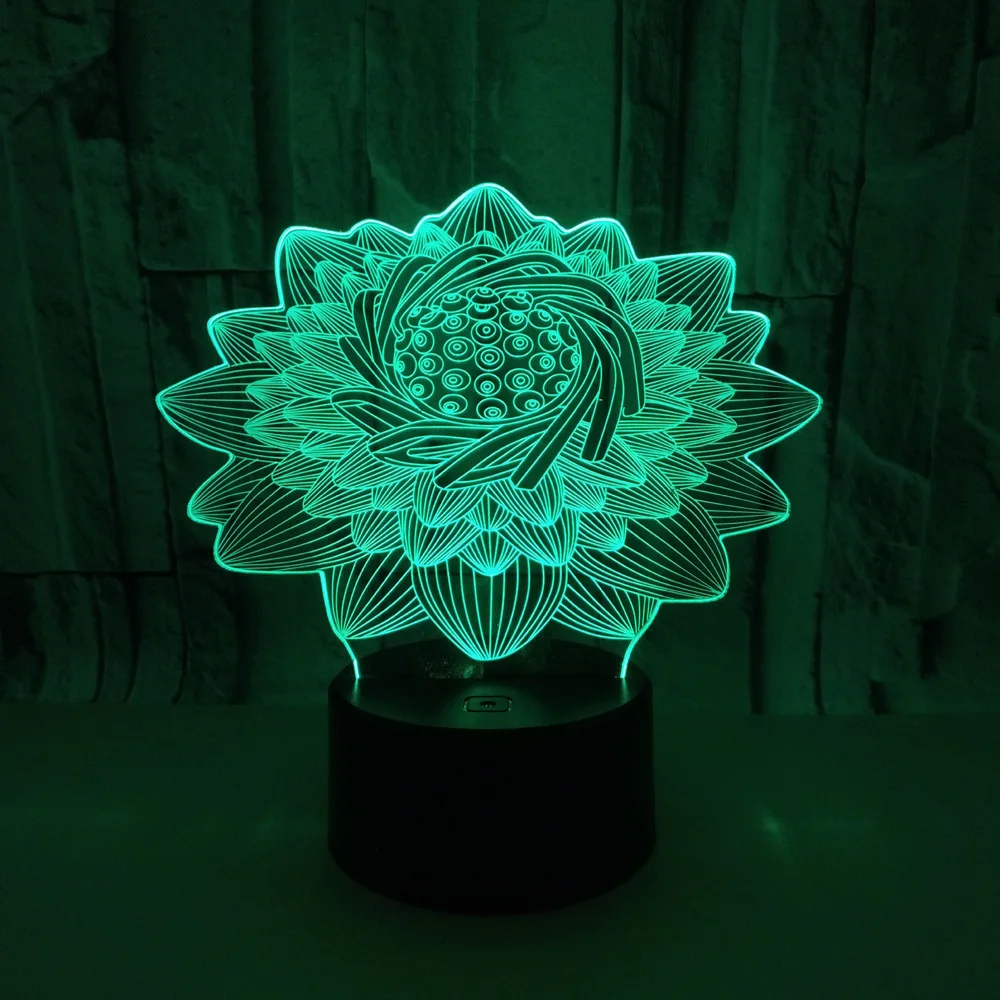 3D Creative Lotus Table Lamp LED Night Light Touch Illusion Colorful ...