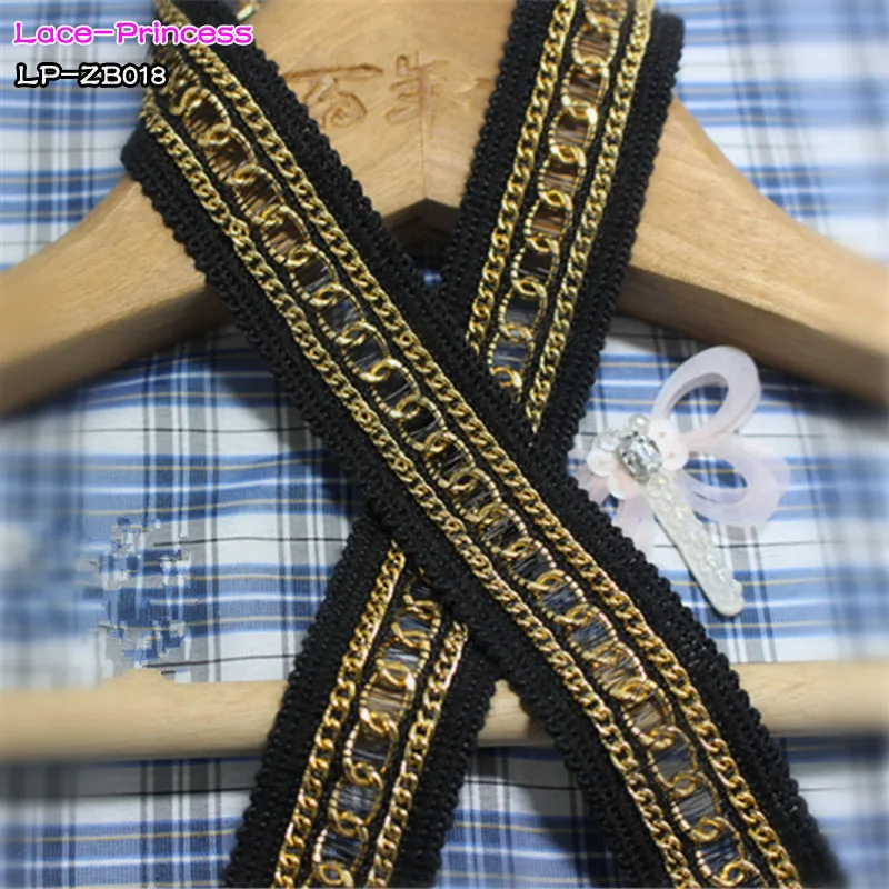 2 Yards 3cm Black Fabric Gold Chain Drill Clothing Accessories Collar ...