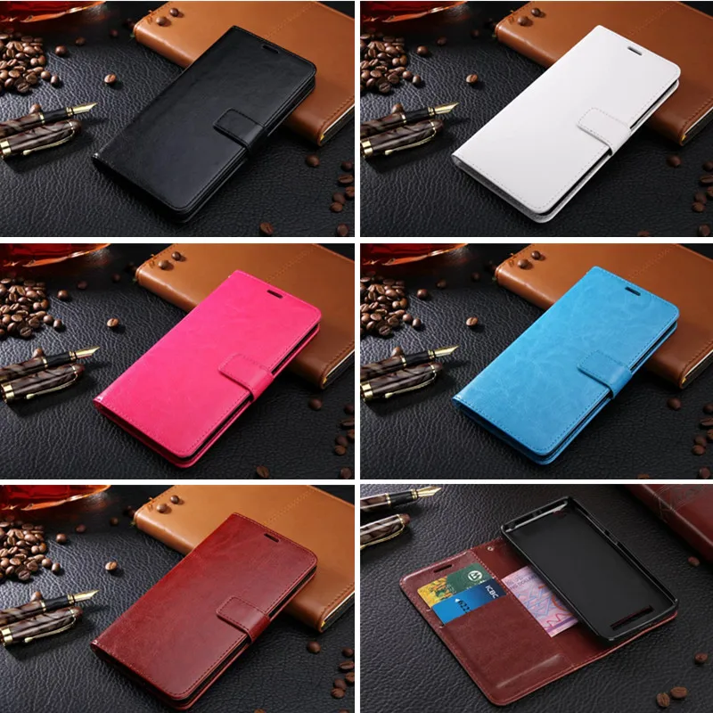 100 unids, 2017 Caballo Loco pu cuero Wallet Flip caso para Xiao mi 3 4 ...