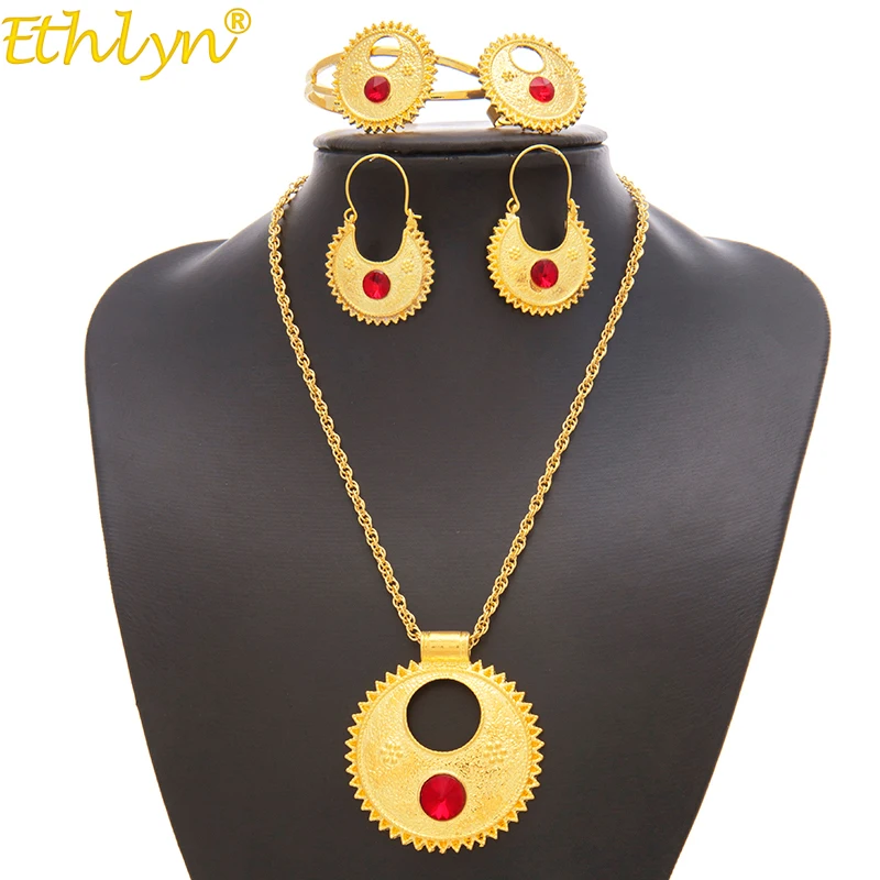 Ethlyn Jewelry Ethiopian sets Necklace Bangle Earrings & Free Size Ring ...