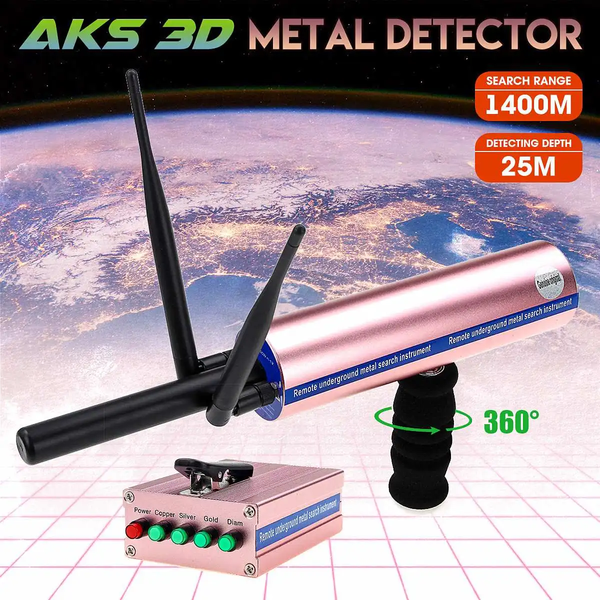 New 1400M AKS Underground Metal Detector 2 Antenna Gold Detector Li-ion ...