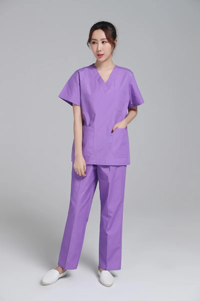 Women Short Sleeve Scrub Sets Purple Hospital Doctor Uniforms Dental