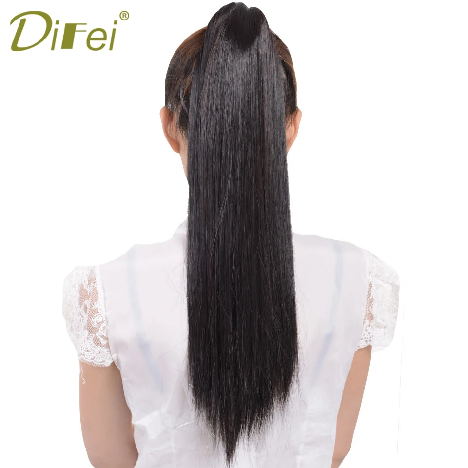 DIFEI HAIR 22"Long Black Synthetic Straight Clip in Claw Ponytail Hair ...