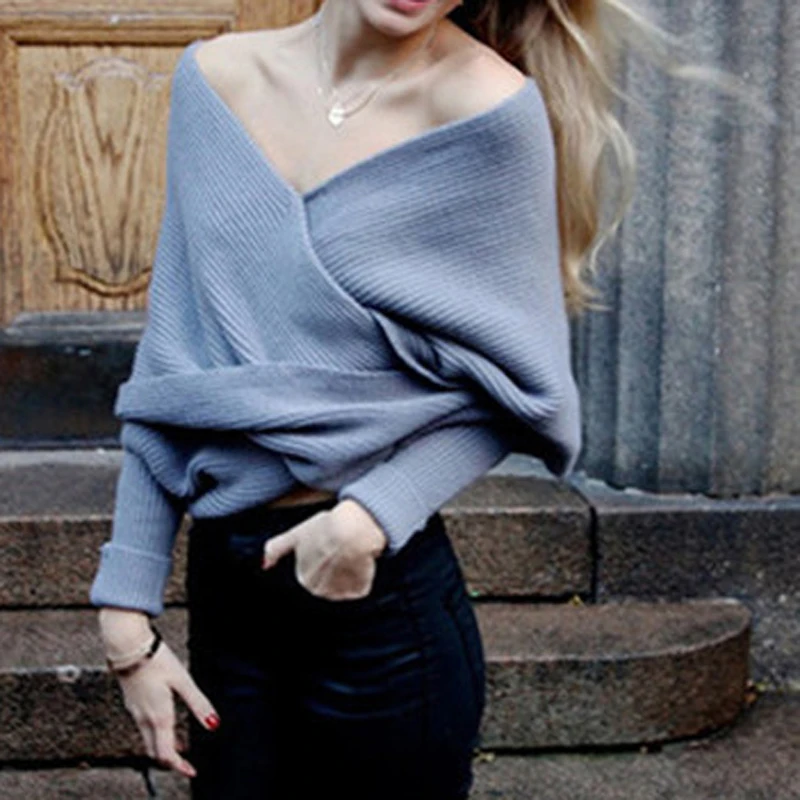 Sexy Ladies pullovers Sweater Off Shoulder Autumn winter Bottoming Low ...
