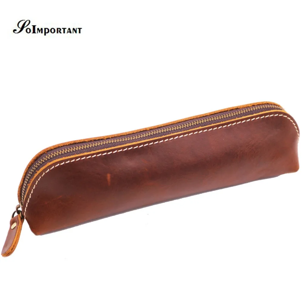 Vintage Handmade Genuine Leather Pens Pencil Bags Pouch Pocket Case ...