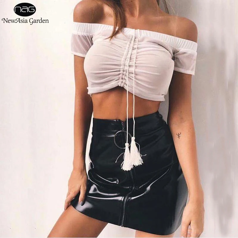 2017 Off Shoulder Strapless Tessel Lift Up Drawstring Mesh Sheer ...