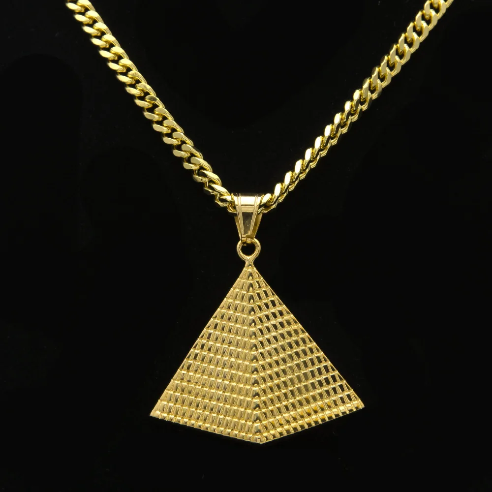 Titanuim steel Triangle Egyptian Pyramid Pendants Golden Bling Charm ...