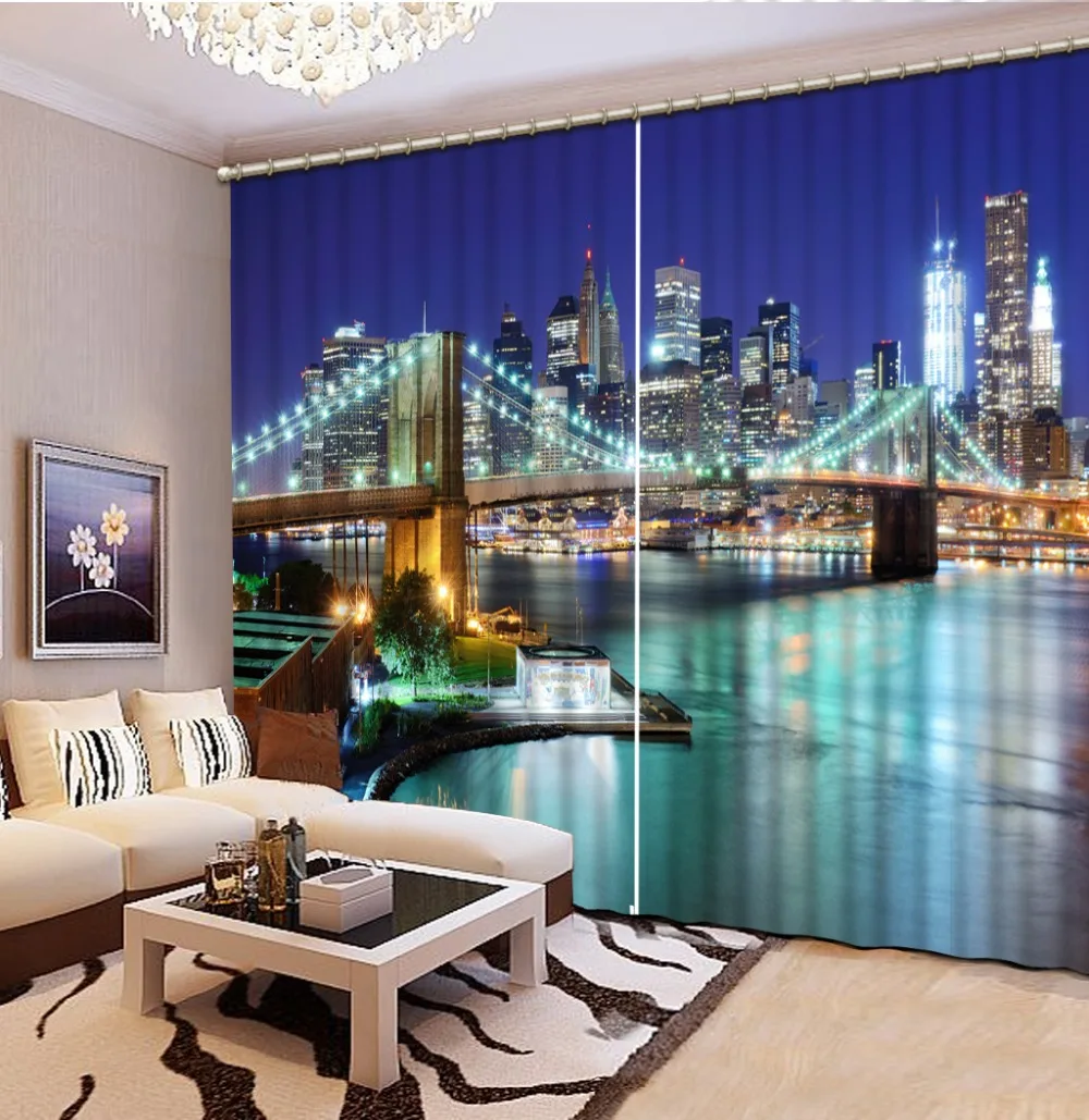Photo Blackout Curtains For Bedroom city night view Window Curtains 3D ...