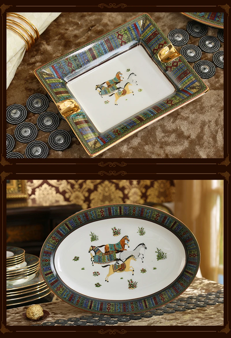 Фарфоровый набор посуды из костяного фарфора Бог лошадей дизайн контур ...