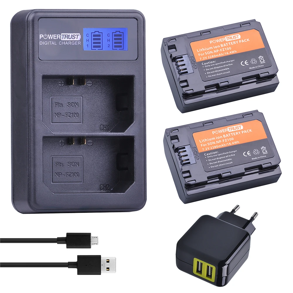 NP FZ100 Batería con adaptador de CA, Cargador USB Dual LCD para Sony BC QZ1 Alpha 9 9R A9R 9S ...