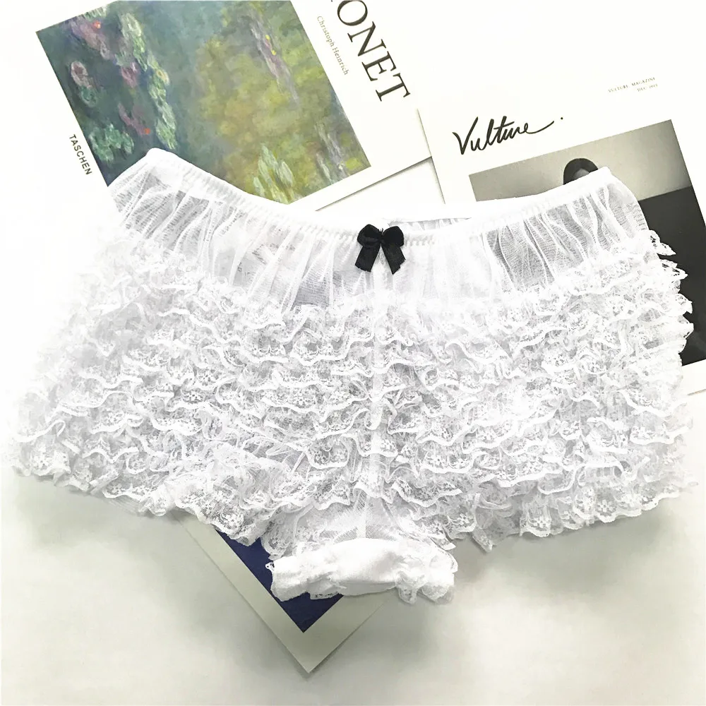 Women's Ladies Ruffled Lace Bloomers Frilly Knickers Panties Burlesque ...