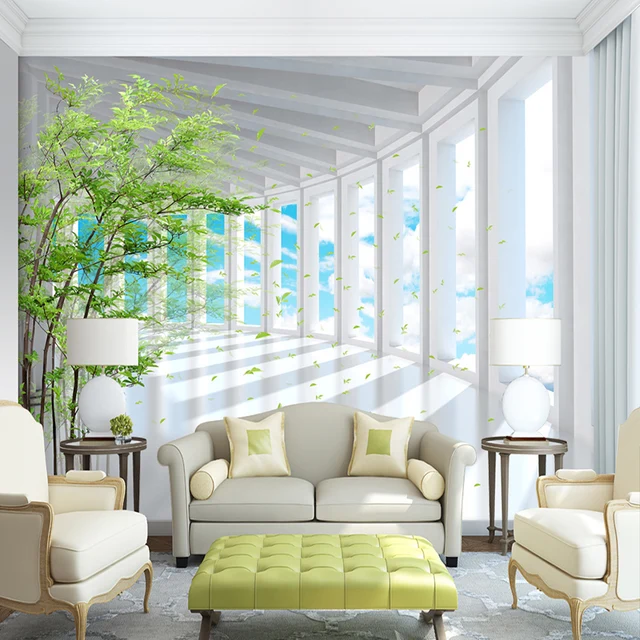 Photo Wallpaper 3D Stereo Blue Sky Green Tree Space Expansion Mural ...