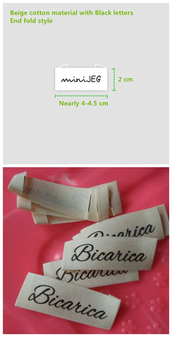 Custom Beige labels 4 4.5 * 2 cm + Satin polyester labels 6 *2 cm + Two ...