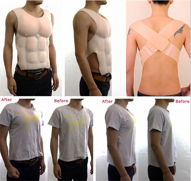 2100g Fake Silicone Chest Muscle Belly Simulation Muscles Body Shaper ...