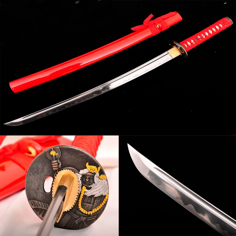 Japanese handmade Wakizashi katana Full Tang 1065 steel Alloy fittings ...