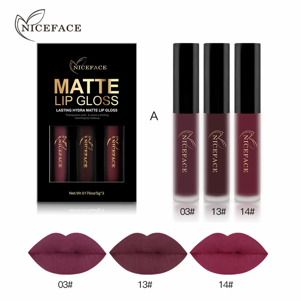 NICEFACE Juego de pintalabios líquido mate, 3 unids/lote, Pintalabios Nude, marrón, Chocolate ...