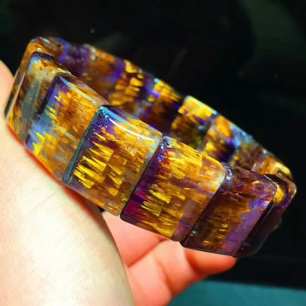Natural Cacoxenite Rutilated Quartz Bracelets 17x10mm Purple Gold ...