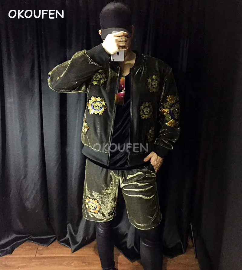 Nightclub-Male-Singer-DJ-blue-purple-embroidery-loose-jacket-costume ...