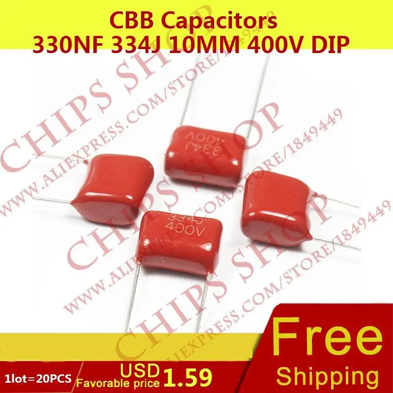 1LOT=20PCS CBB Capacitors 330nF 334J 10MM 400V DIP 330000pF 0.33uF|cbb ...