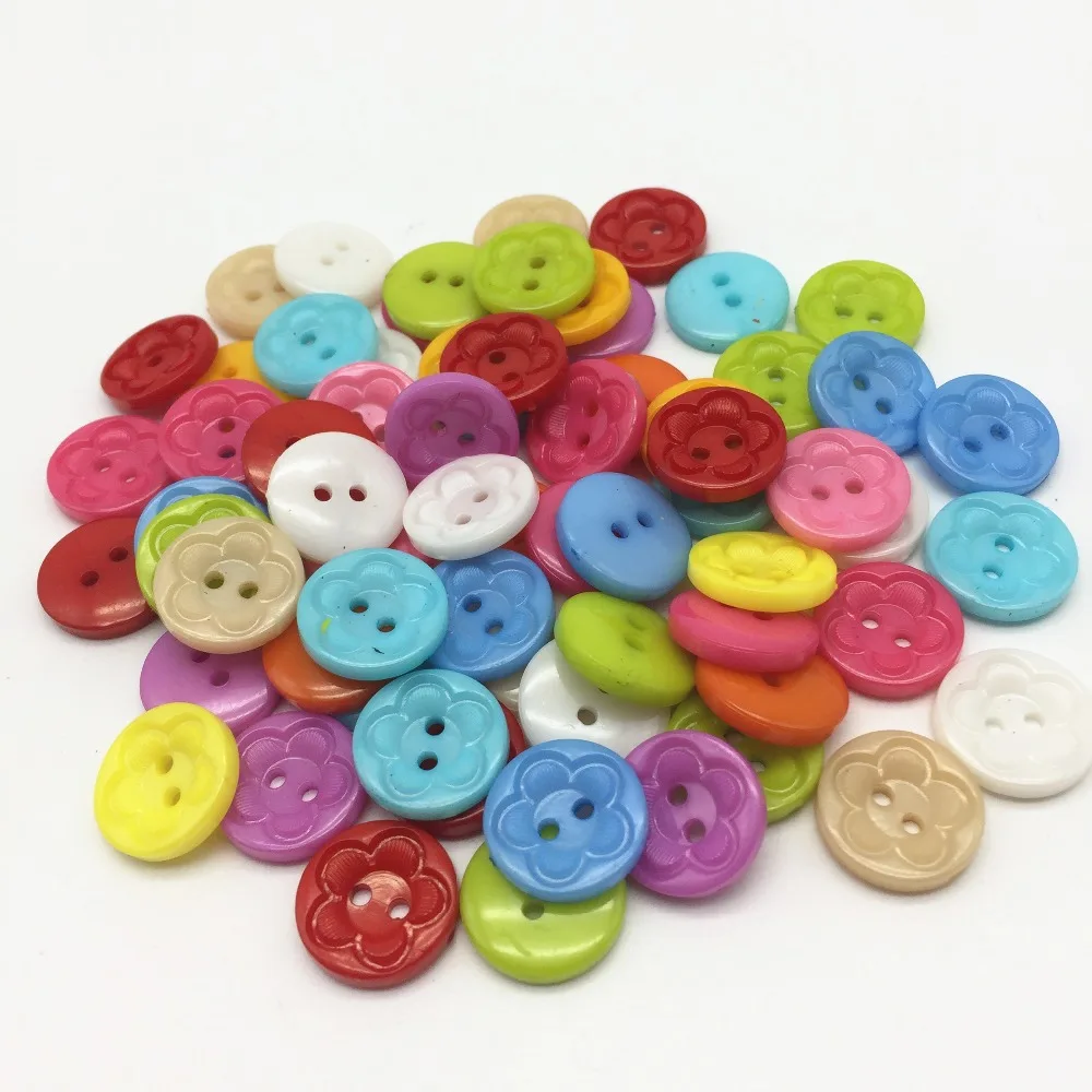100pcs 13mm/15mm Plastic Round Flower Buttons Sewing 2 Holes Baby Fancy ...