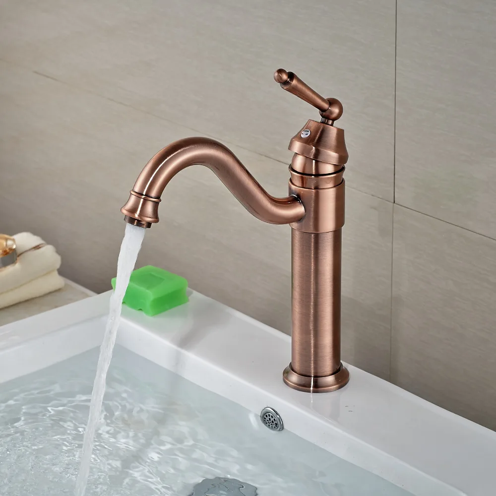 Wholesale And Retail Deck Mounted Brass Antique Copper Bathroom Basin Faucet Single Handle Hole