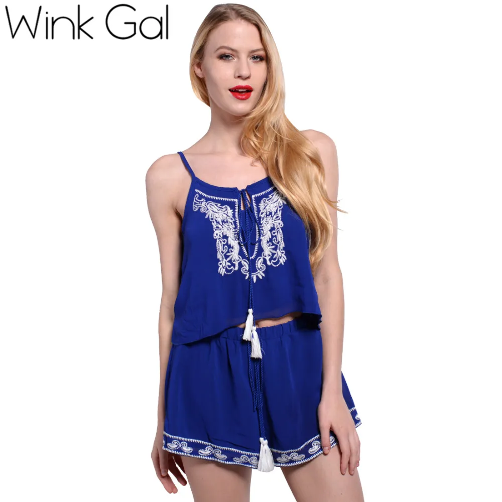 Wink Gal Bohemian Rompers Womens Jumpsuit Crop Top And Shorts Set