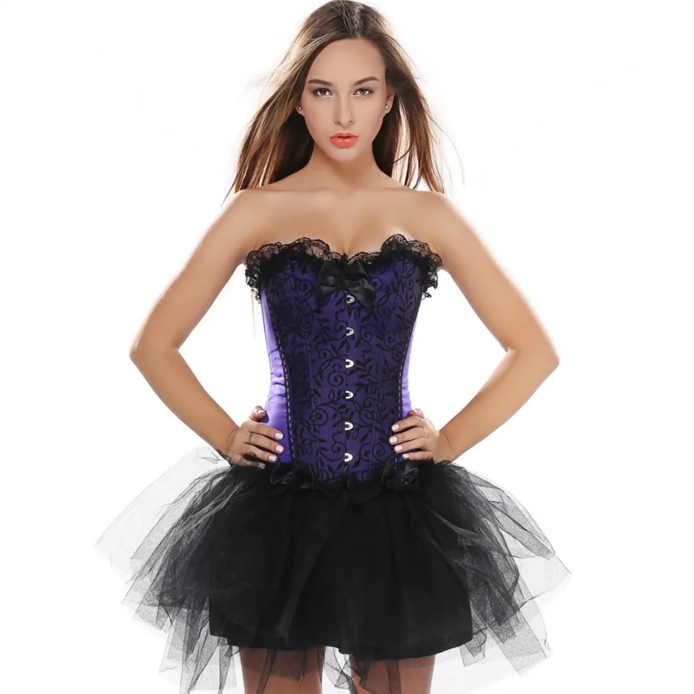 Buy Women Floral Black Lace Trim Waist Trainer Corset