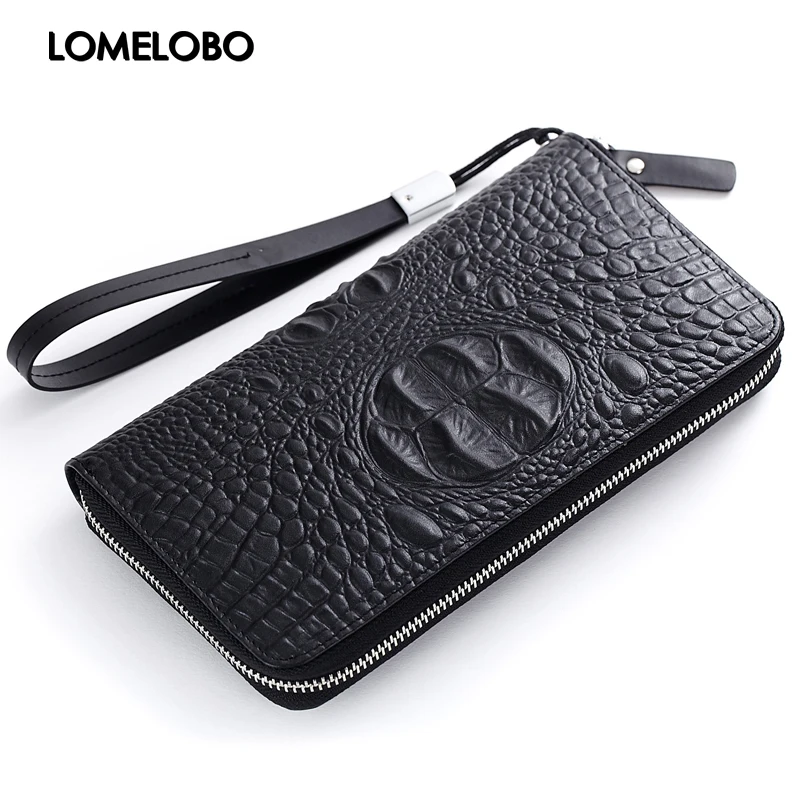 Lomelobo Luxury man Split leather wallets Crocodile pattern long design ...