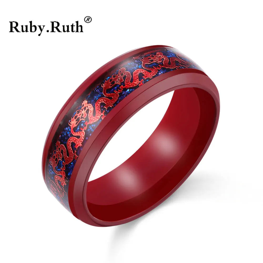 Red-Ring-Men-Chinese-Traditional-Gold-Dragon-Inlay-with-Stainless-steel ...
