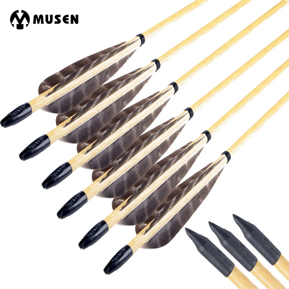 80cm 6/12/24pcs Handmade Wooden Hunting Arrow With Turkeys Feather For ...