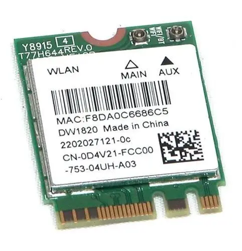 Card for Dell Wireless 1820 DW1820 WLAN WiFi 802.11AC + BT 4.1 M.2 WIFI ...