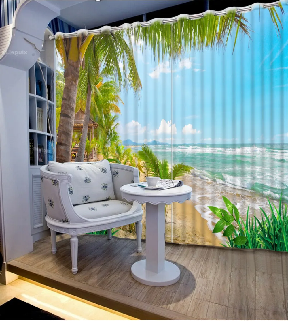 Custom 3d Curtains Window Beach Scenery Curtains For Living Room ...