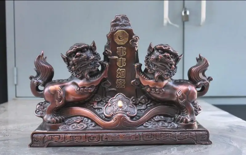 China Feng Shui Pure Bronze Eight Diagrams Evil Spirits Fu Foo Dog Lion ...