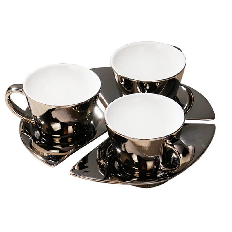 High Grade Silver Plating Ceramic Coffee Cup Set Creative Europe Style ...
