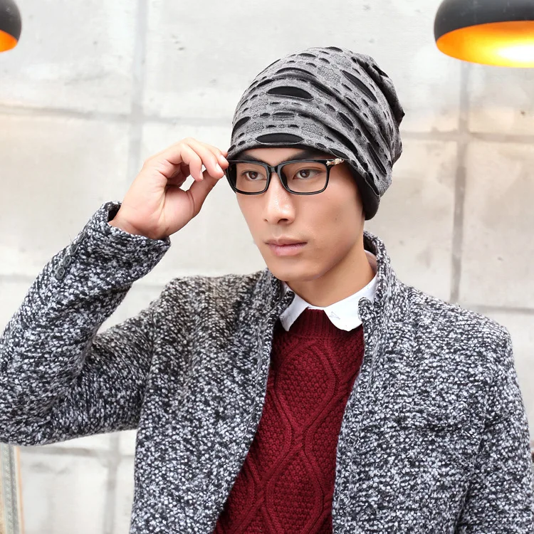 Korean Autumn And Winter Men 's Tide Warm Quilted Knit Hat Hip - Hop ...