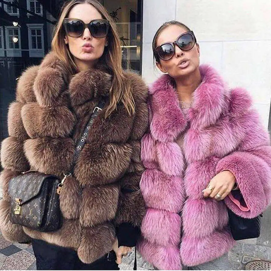 Pink Java QC8139 2017 new arrival fahion women thick fur coat real fox ...