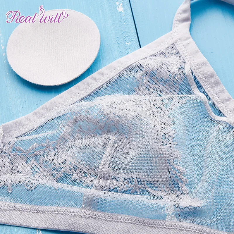 Realwill Беспроводной Сексуальный Кружевной комплект с бюстгальтером, вышитый кружевной ультра ...