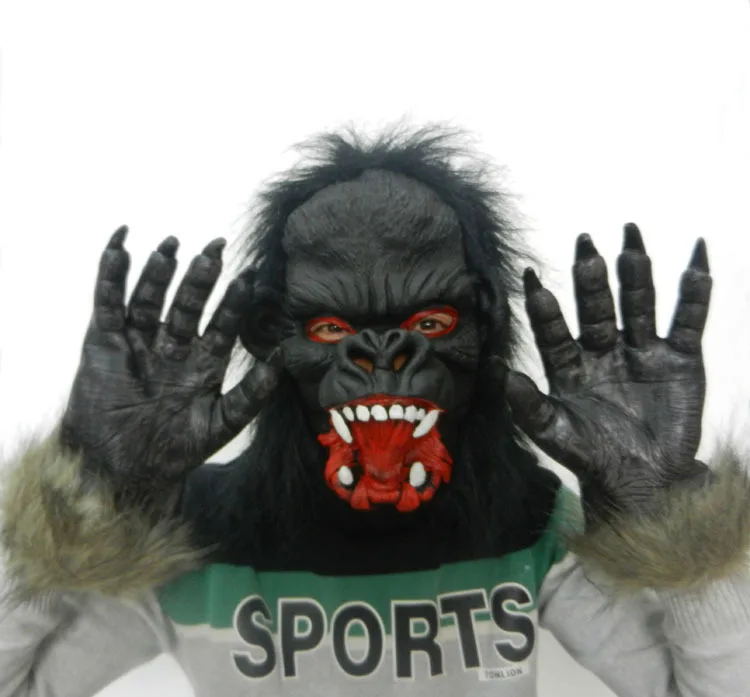 Props Suit Black Gorilla Masks Gloves Latex Halloween Fright Makeup ...