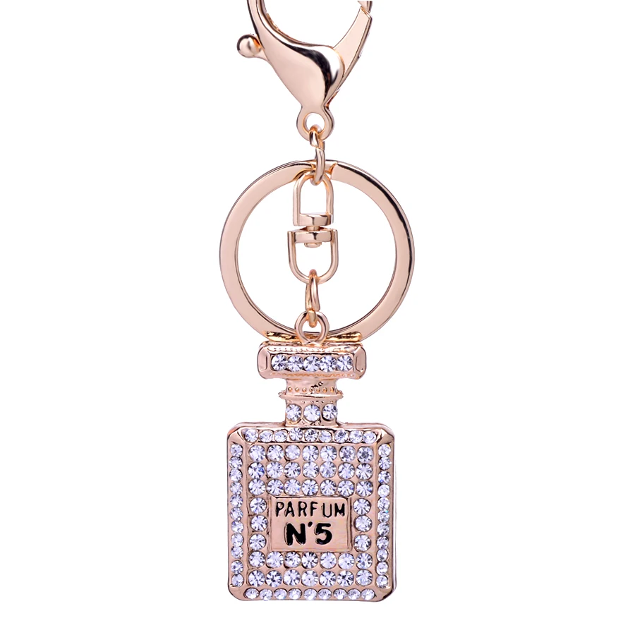 Fashion Rhinestone Perfume Bottle Keychain creative novelty trinket key ...