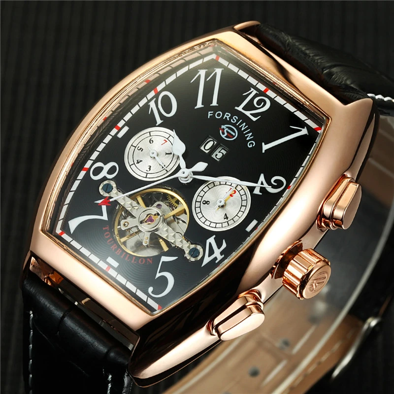 Forsining Tonneau Automatic Man Watches Men Gold Date Month Flying ...