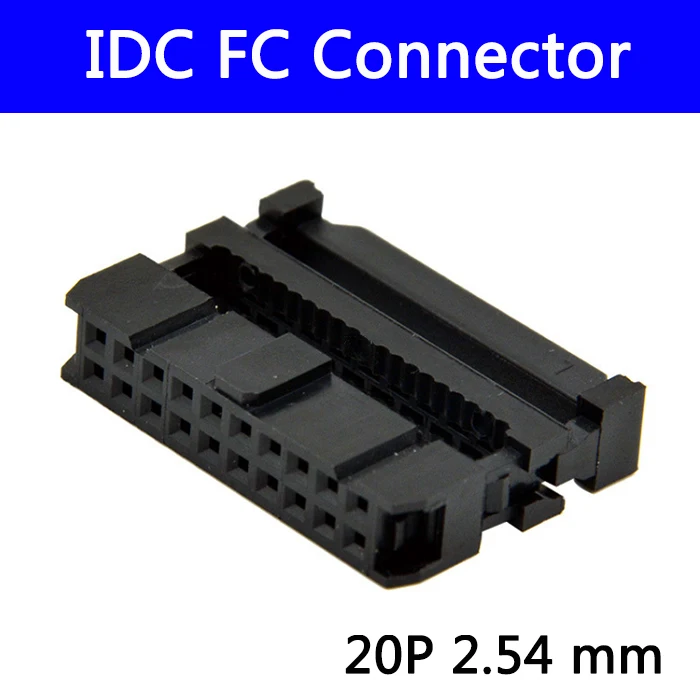 100pcs 2.54 mm IDC Socket Female FC 20P 20pin 2*10 Rectangular Connector adapter Ribbon Cable 1. ...